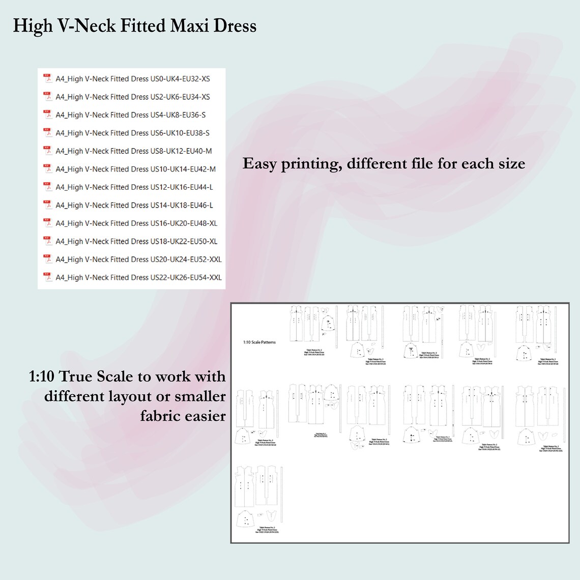 Formal and Casual Dress Pattern - Women's High V-neck Fitted Maxi Dress ...