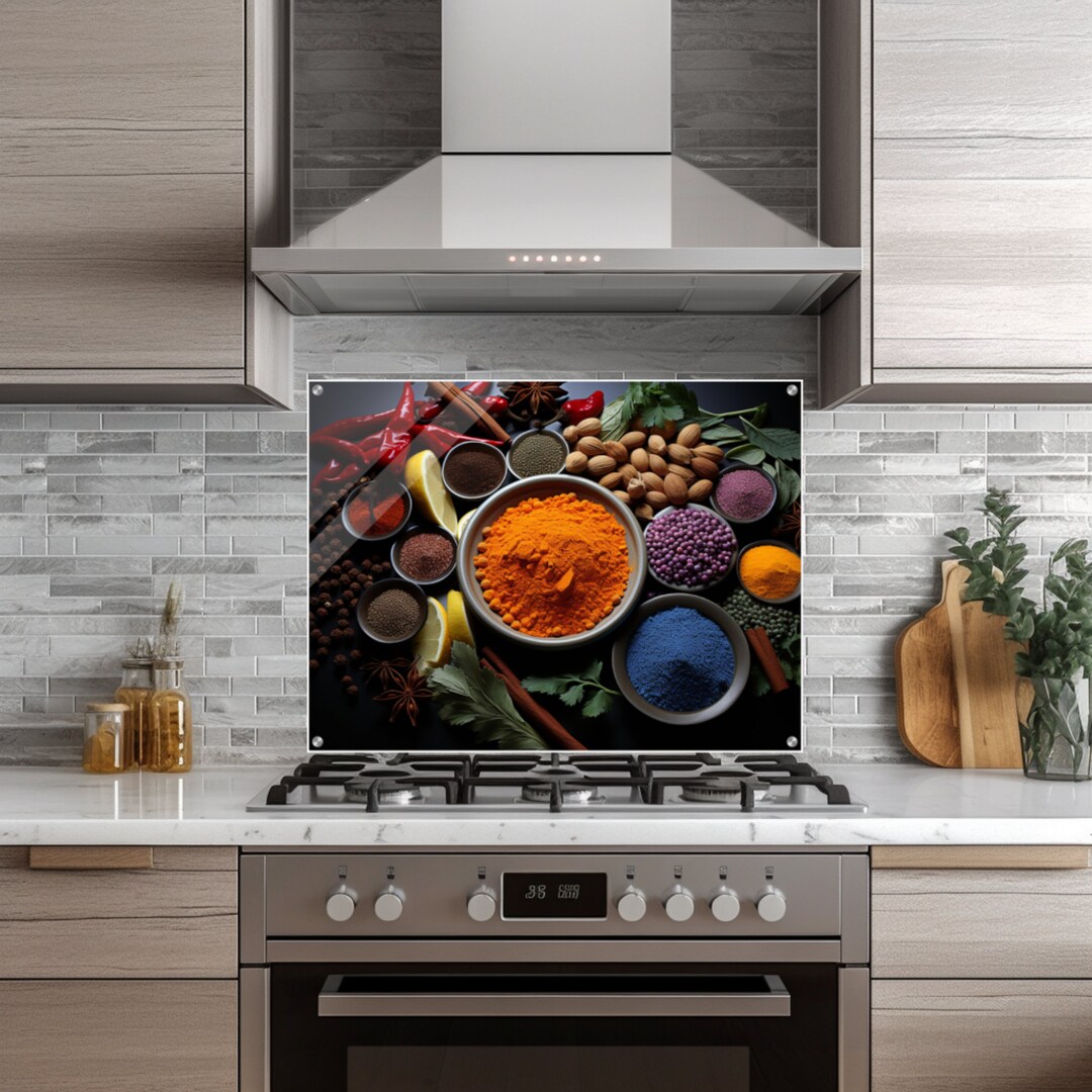 Spices Colors Glass Splashback Glass Kitchen Decor Stove Glass - Etsy