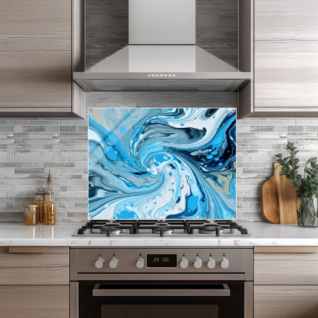 Blue Marble Glass Splashback Glass Kitchen Decor Stove Glass - Etsy