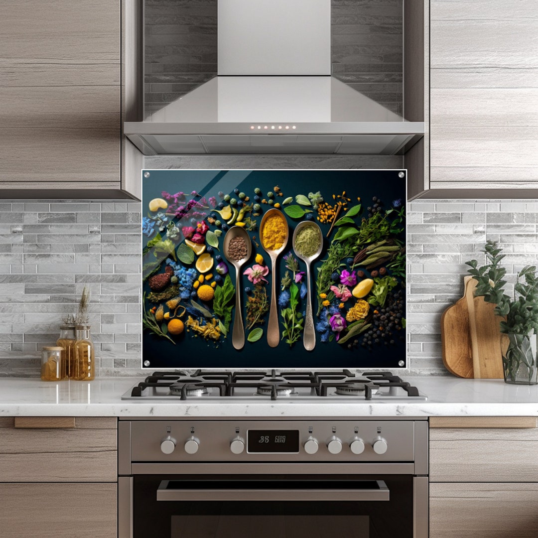 Spices Mix Glass Splashback Glass Kitchen Decor Stove Glass Splashback ...