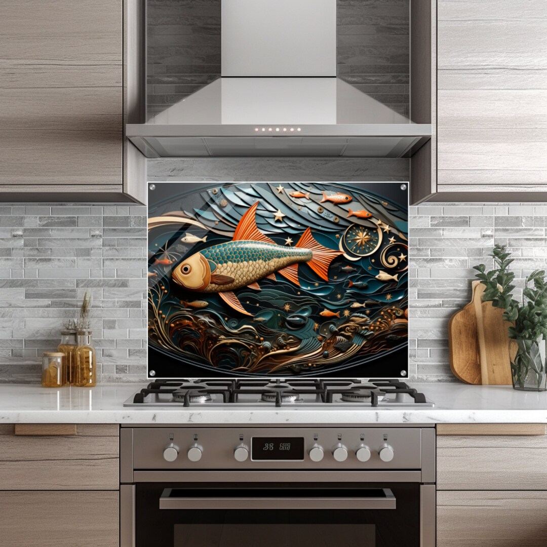 Fish Sea Glass Splashback Glass Kitchen Decor Stove Glass - Etsy