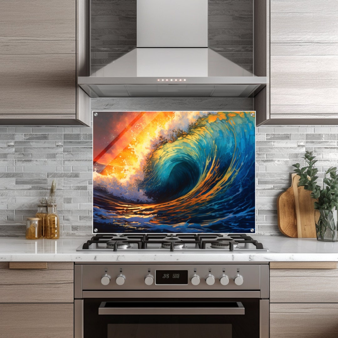 Wave Glass Splashback Glass Kitchen Decor Stove Glass - Etsy