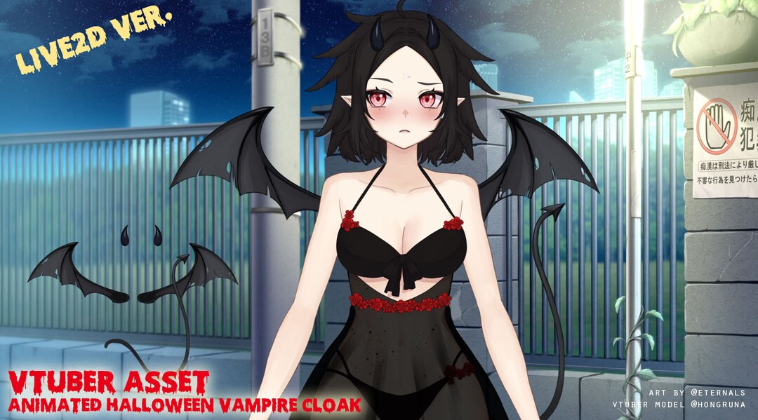 Vtuber Asset Animated Halloween Vampire Wings Tail Horns Live2d Version - Etsy
