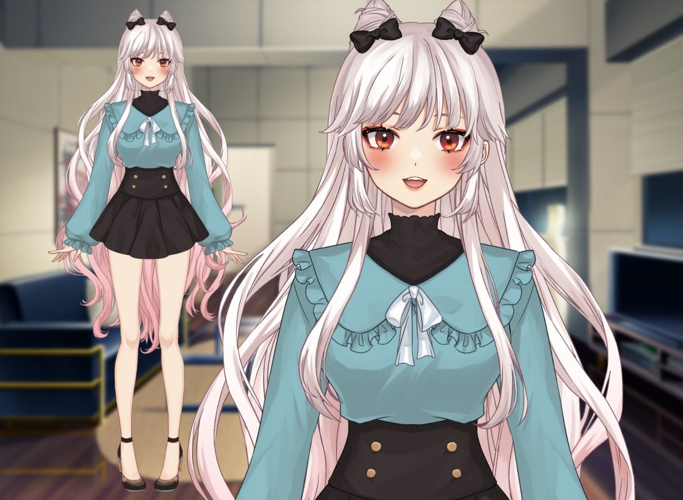 Premade Live 2d Vtuber Model Cute Bun Anime Girl for Vtubing Streaming ...