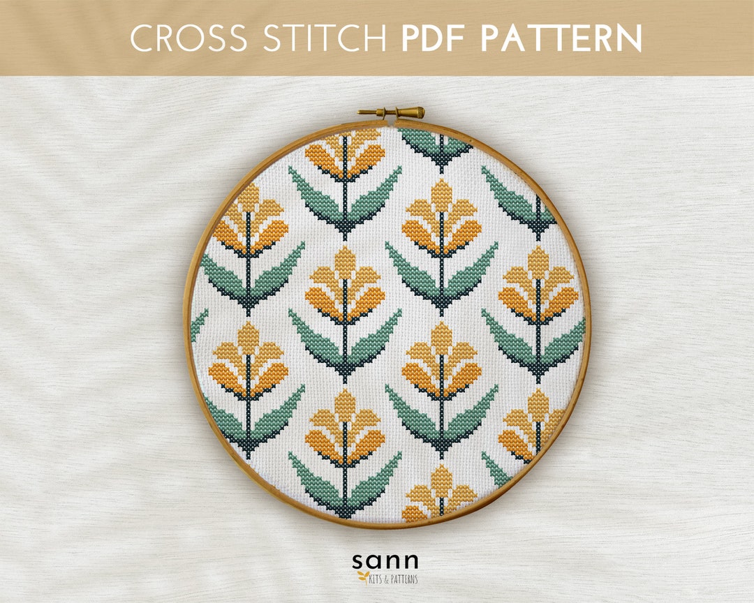 Retro Floral Design Cross Stitch Pattern for Instant Download, Vintage ...