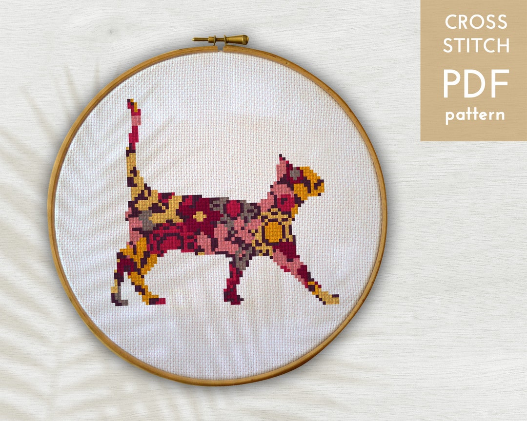 Modern Cat Cross Stitch Pattern PDF for Instant Download, Easy Counted ...