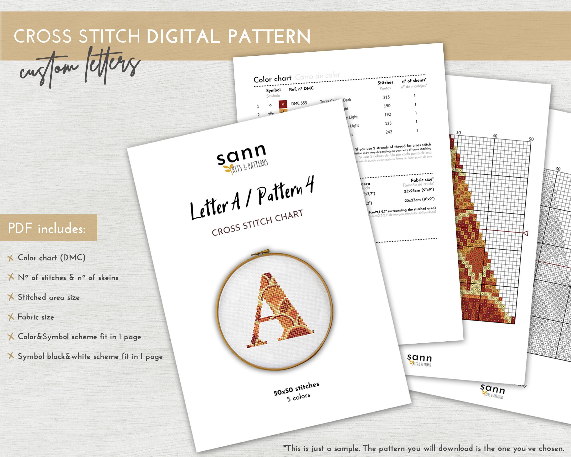 Initial Cross Stitch Pattern for Boho Wall Decoration, Letter C ...