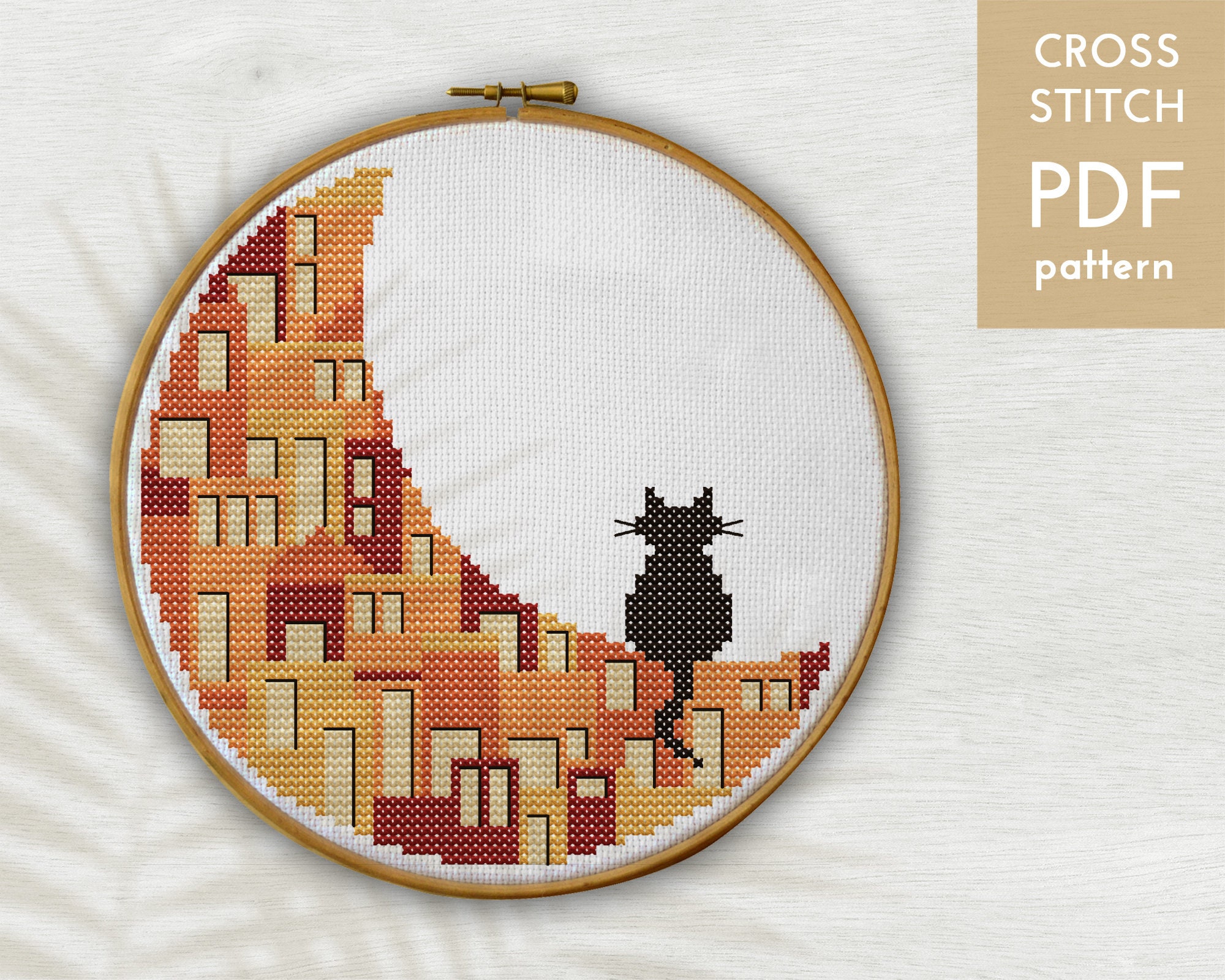 Moon Cat Cross Stitch Pattern for Beginners Easy Cat Cross - Etsy