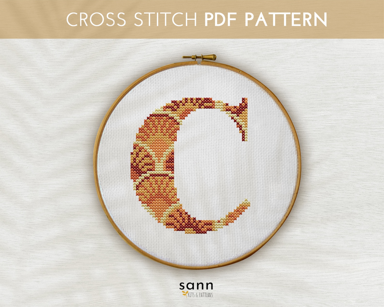 Initial Cross Stitch Pattern for Boho Wall Decoration, Letter C ...