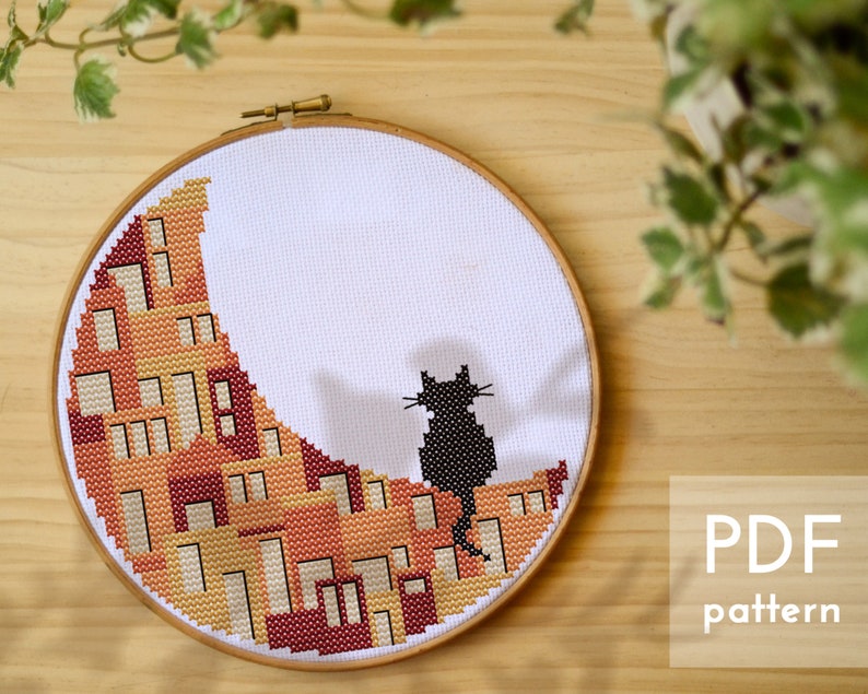 Moon Cat Cross Stitch Pattern for Beginners Easy Cat Cross - Etsy