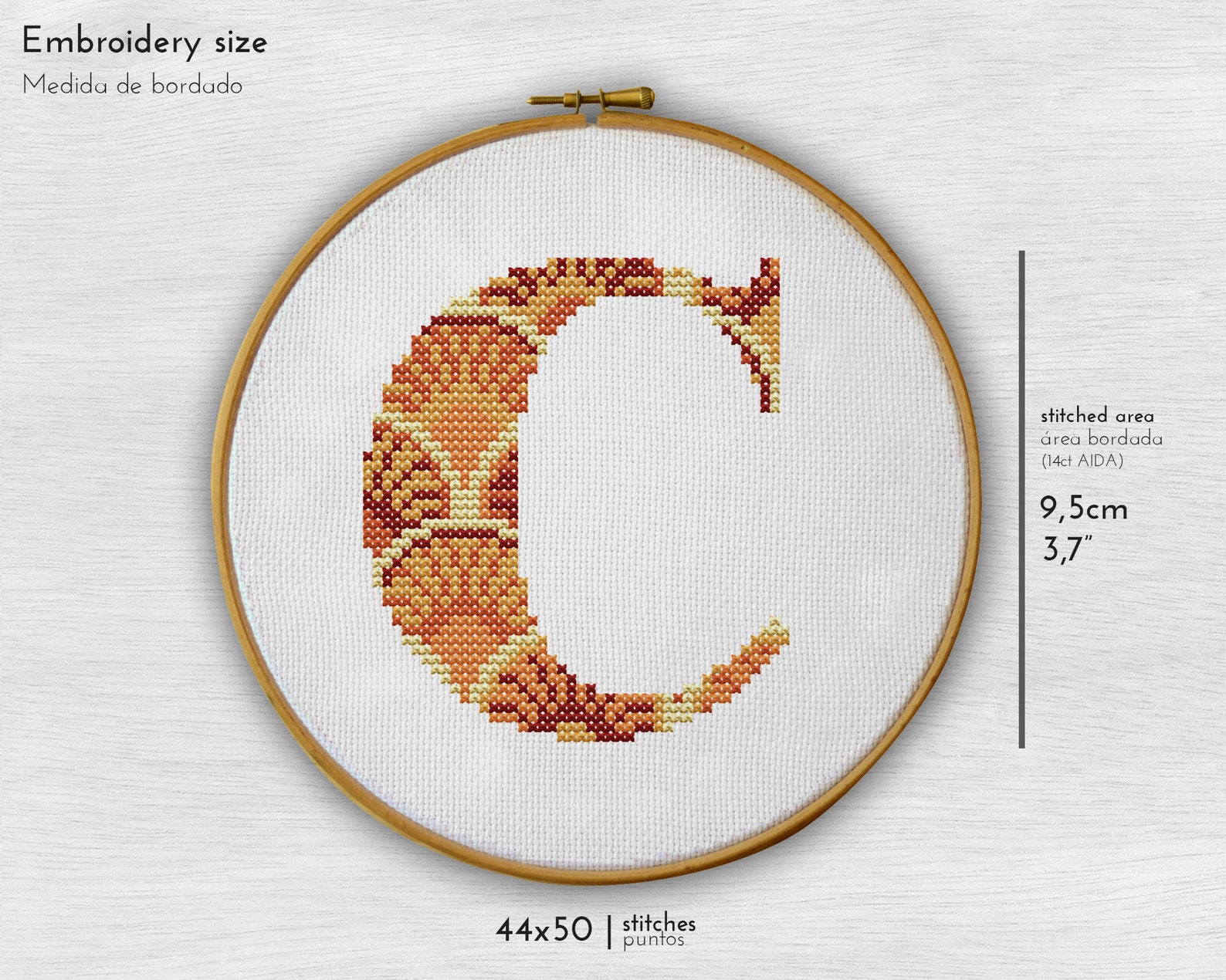 Initial Cross Stitch Pattern for Boho Wall Decoration, Letter C ...