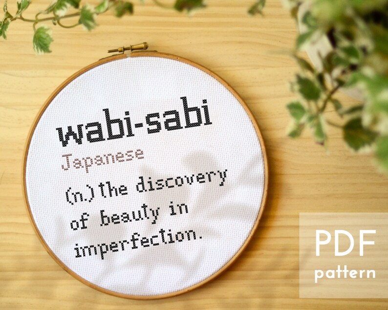 Wabi Sabi Definition Cross Stitch Digital Pattern For Instant Download Motivational Quote Cross