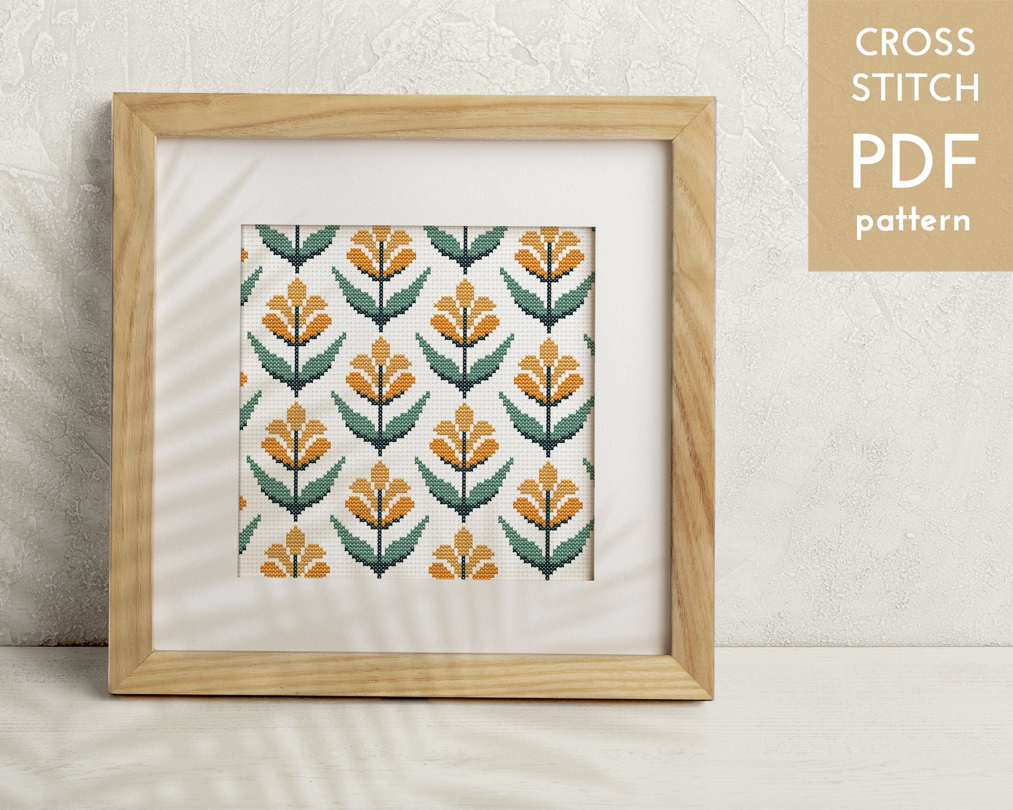 Retro Floral Design Cross Stitch Pattern for Instant Download, Vintage ...