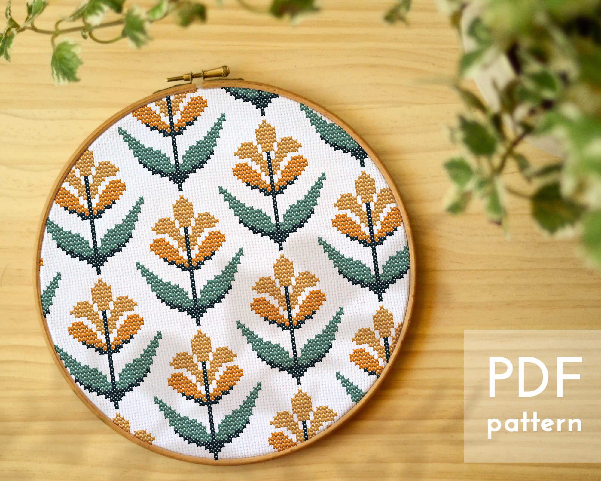 Retro Floral Design Cross Stitch Pattern for Instant Download, Vintage ...