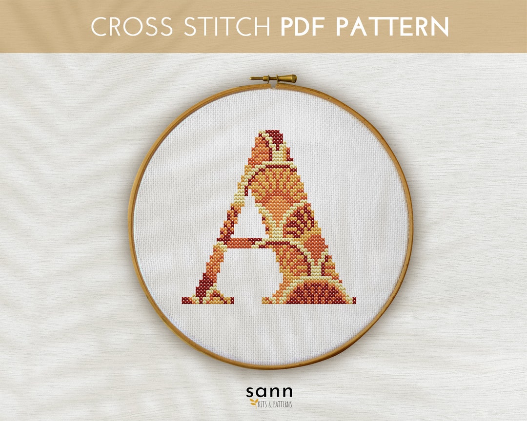 Monogram Xstitch Pattern Pdf, Vintage Letter A Cross Stitch Chart for ...