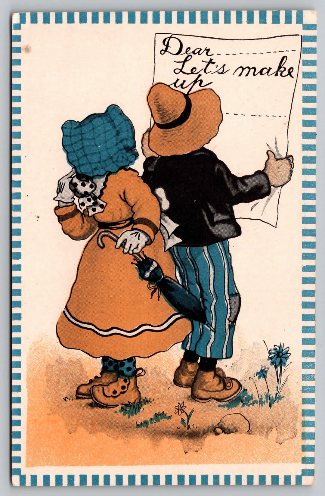 Cute Vintage Romantic Couple Postcard Perfect for Wall Art Gifts ...