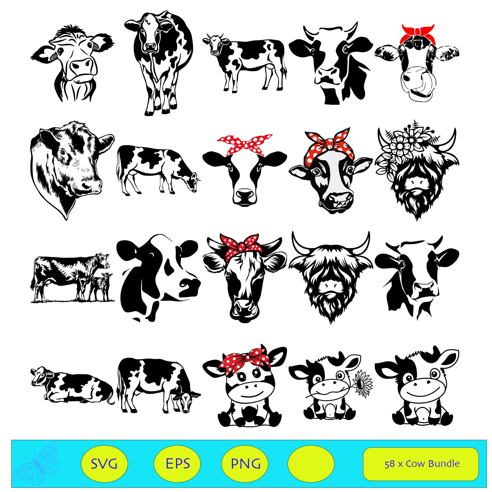 Cow Bundle, Svg / Eps / Png Bundle, 58 Cow Svg - Etsy