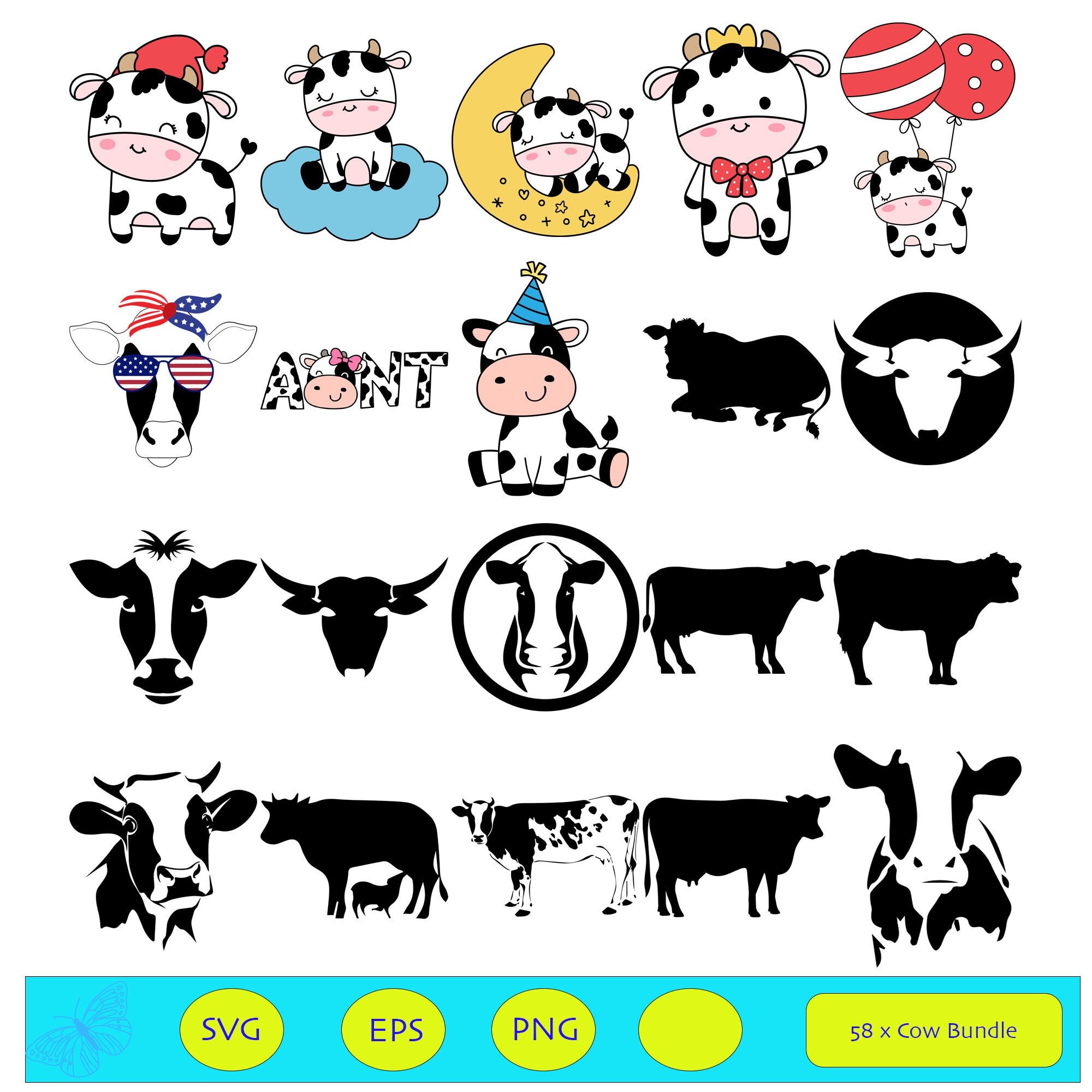 Cow Bundle Svg / Eps / Png Bundle 58 Cow Svg - Etsy