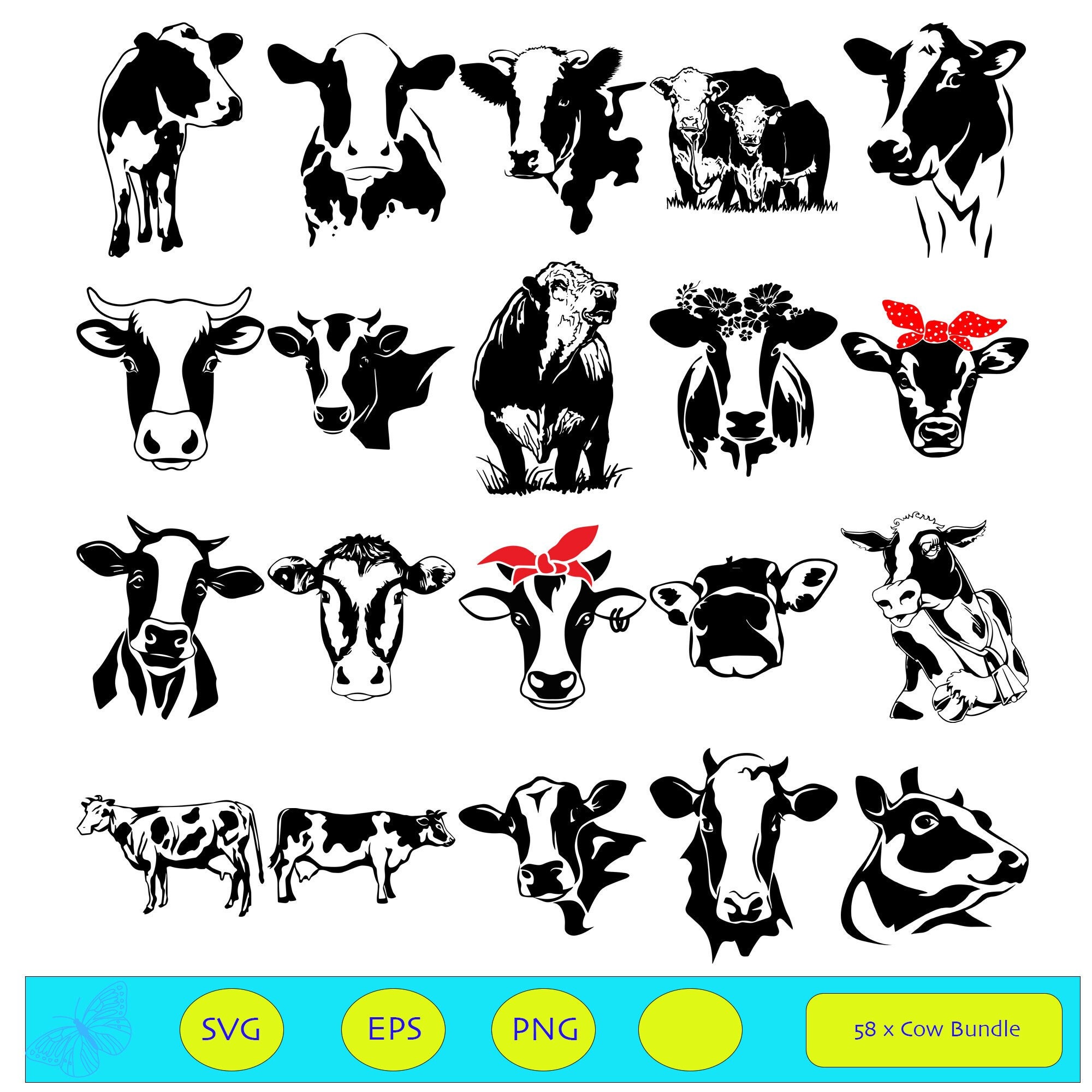 Cow Bundle, Svg / Eps / Png Bundle, 58 Cow Svg - Etsy