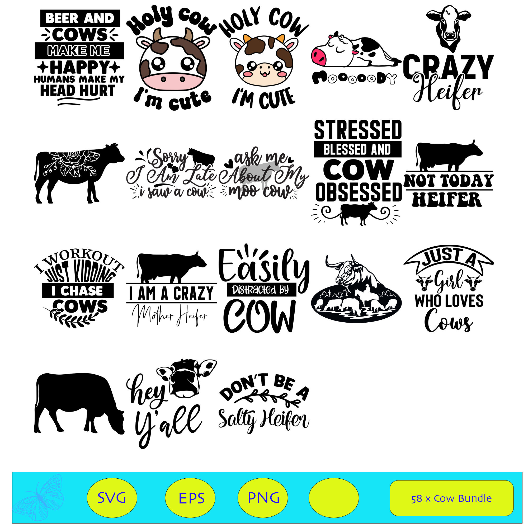 Cow Bundle Svg / Eps / Png Bundle 58 Cow Svg - Etsy