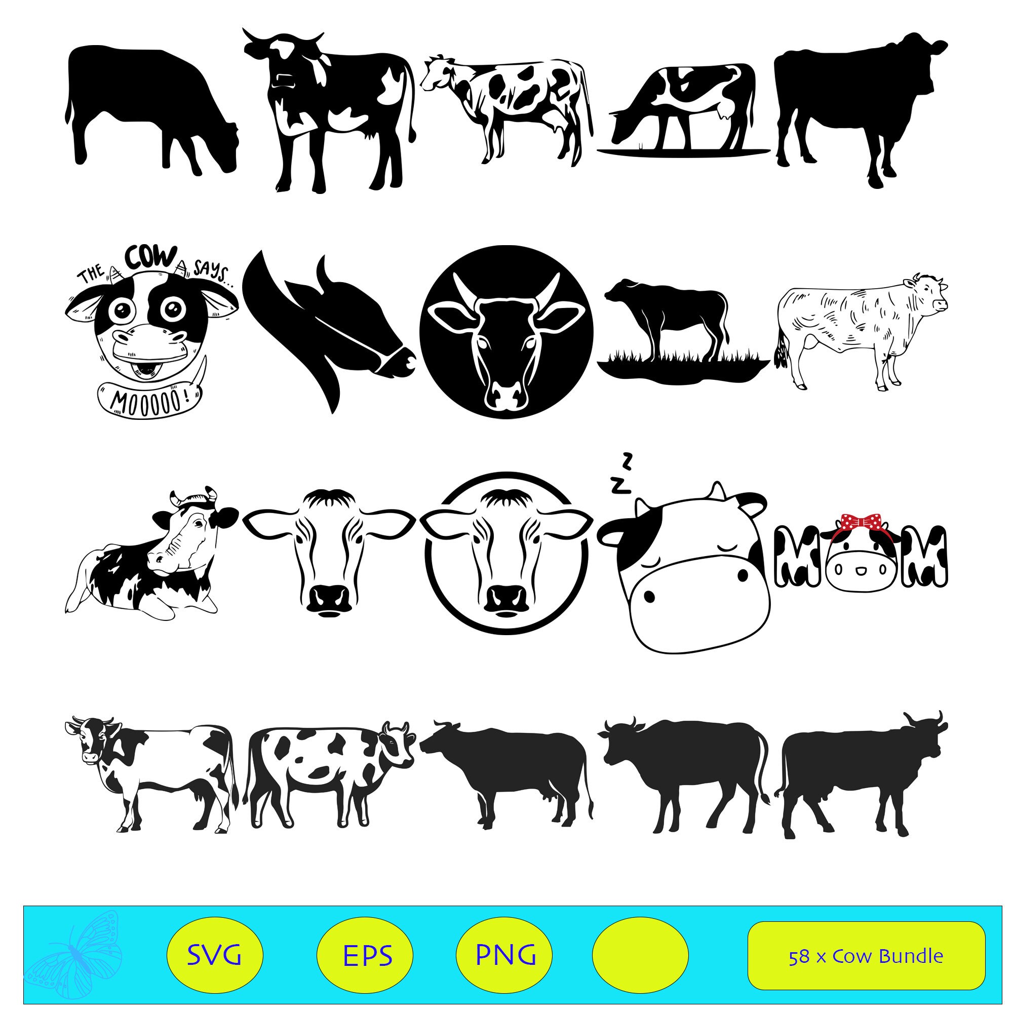 Cow Bundle Svg / Eps / Png Bundle 58 Cow Svg - Etsy