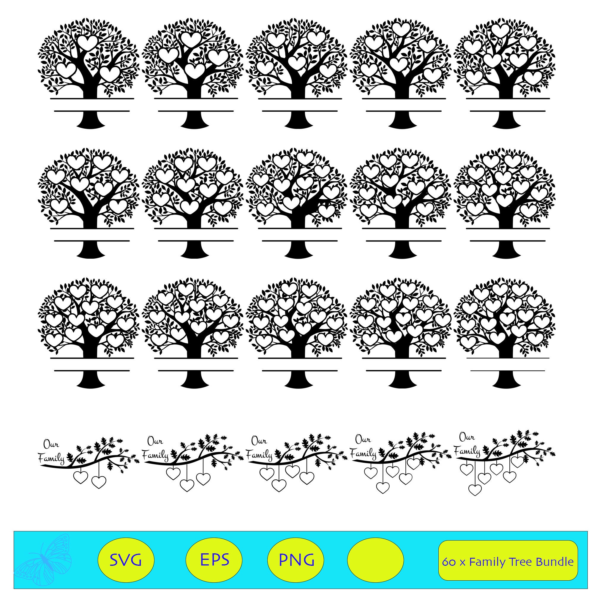 Family Tree Bundle, Svg / Eps / Png Bundle, 60 Family Tree Tree of Life ...