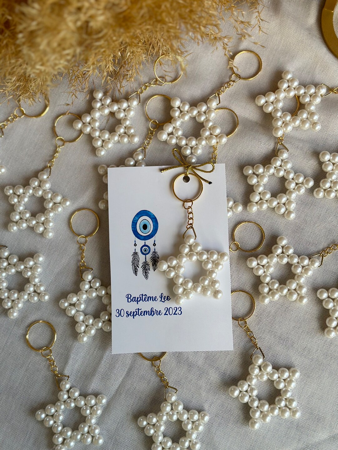 Wedding Favors Handmade Pearl Embellished Keychain on Kraft and White ...