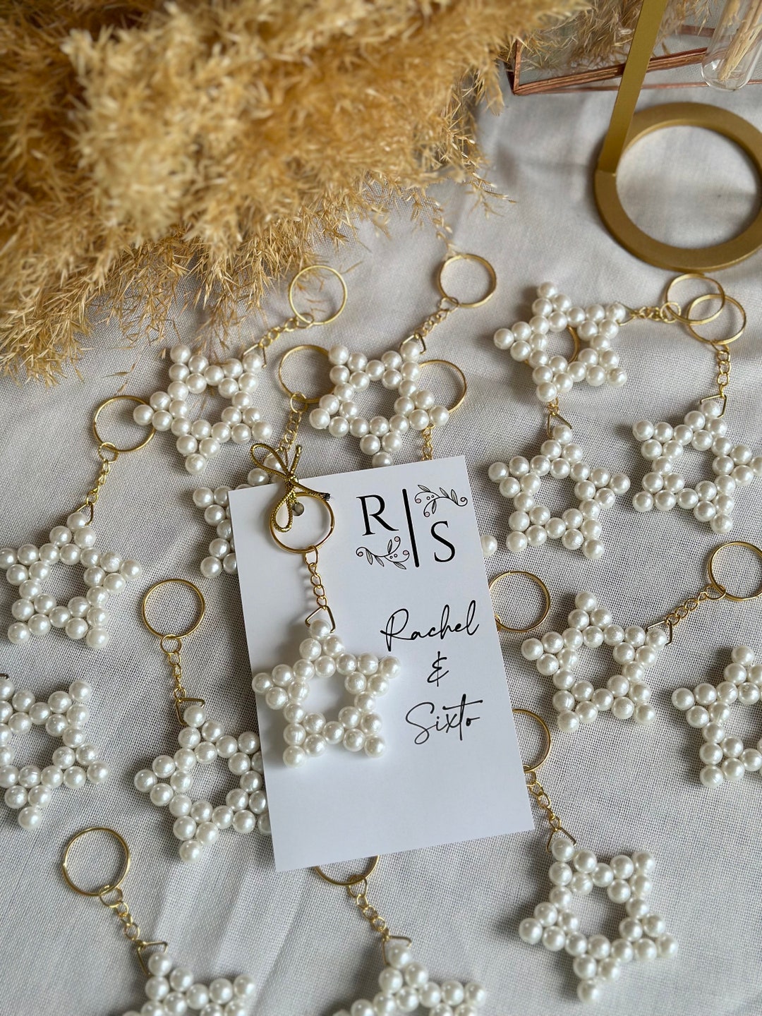 Handmade Pearl Embellished Keychain on Kraft and White Cardstock ...