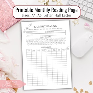 Printable Monthly Reading Page, Reading Tracker, Printable Reading Log ...