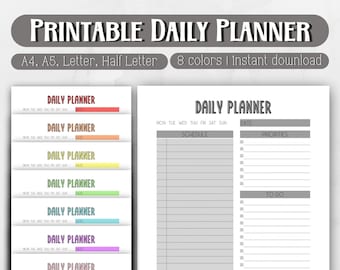 Undated Daily Planner Printable, A4, A5, Half Letter and Letter Size ...