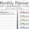 Monthly Planner Printable, Colorful Planner A5 A4 Letter Half Letter ...