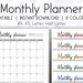 Monthly Planner Printable Colorful Planner A5 A4 Letter Half - Etsy