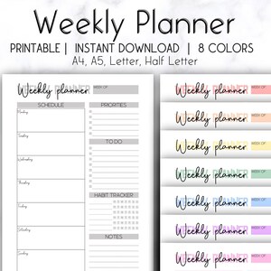 Weekly Planner Printable, Colorful Planner, A4 A5 Letter Half Letter ...