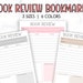Book Review Bookmarks Printable, Reading Tracker, Review Template ...