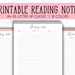 Printable Reading Notes Template, Colorful Notes Pages, Lined Notes ...