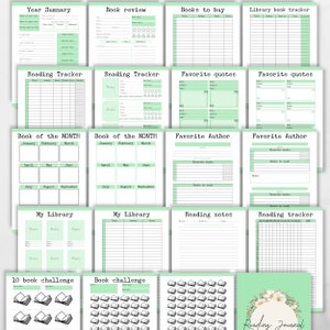 Book Reading Journal Printable Green Reading Planner Bundle, Book ...