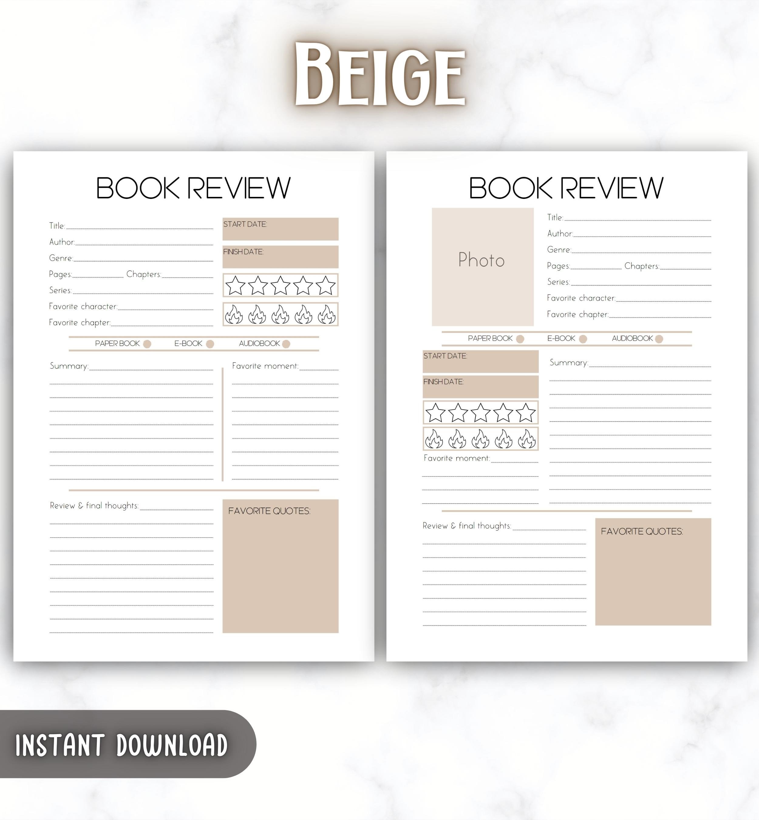 Book Review Template Printable Reading Journal Reading - Etsy Australia