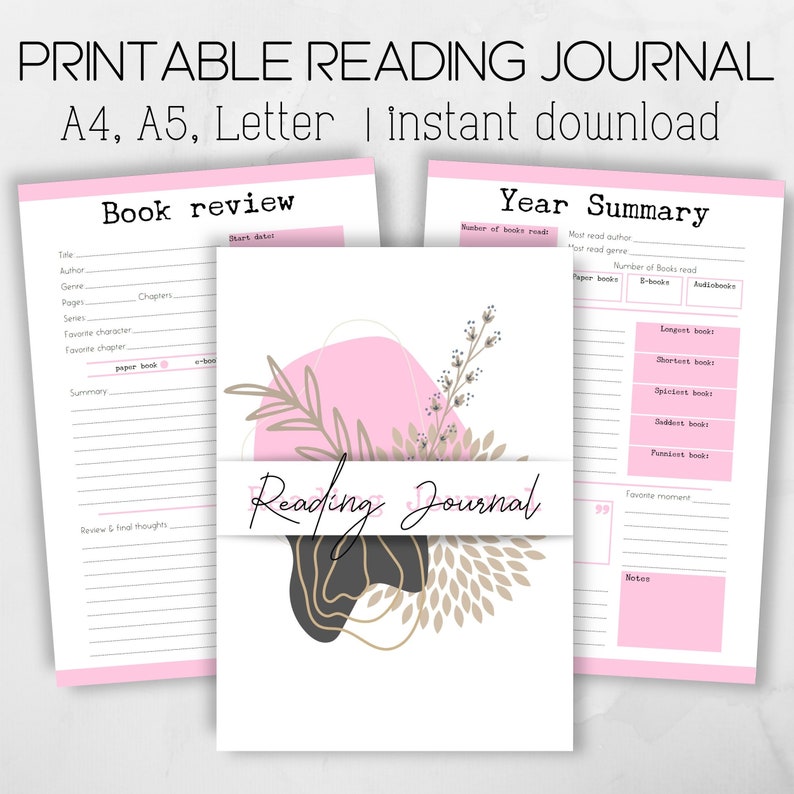 Book Reading Journal Printable Pink Reading Planner Bundle - Etsy
