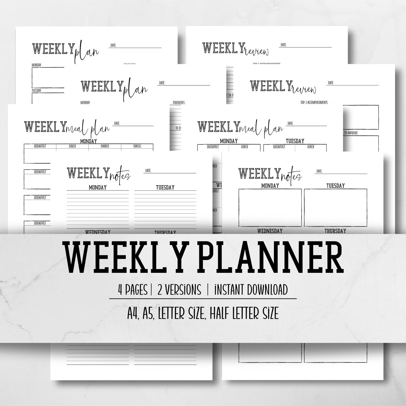 Planner Bundle Printable Daily Planner Weekly Planner Monthly - Etsy
