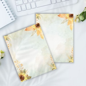 Watercolor Sunflower Stationery: Lined & Blank Paper (digital Download ...