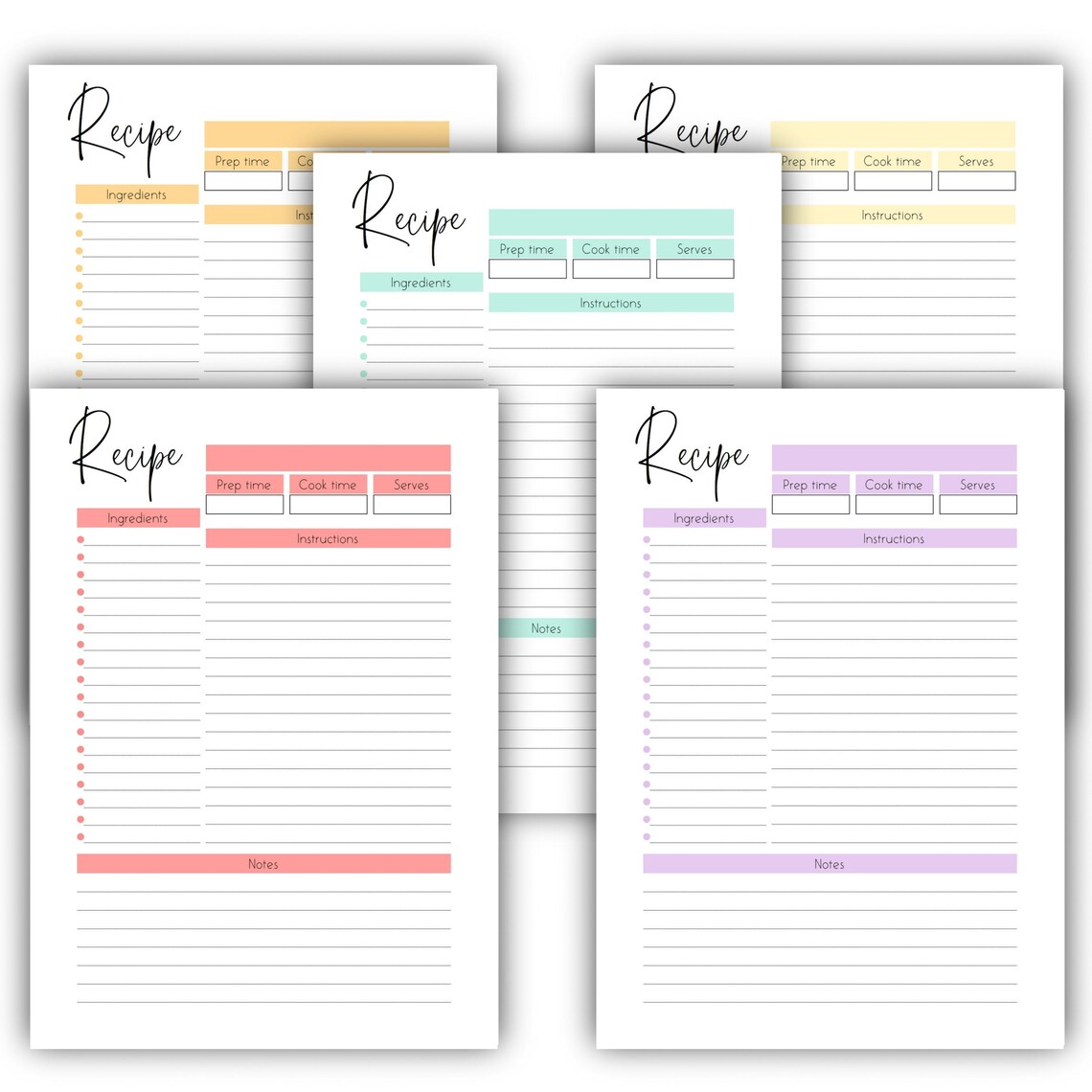Recipe Template Printable Blank Recipe Page Cookbook - Etsy