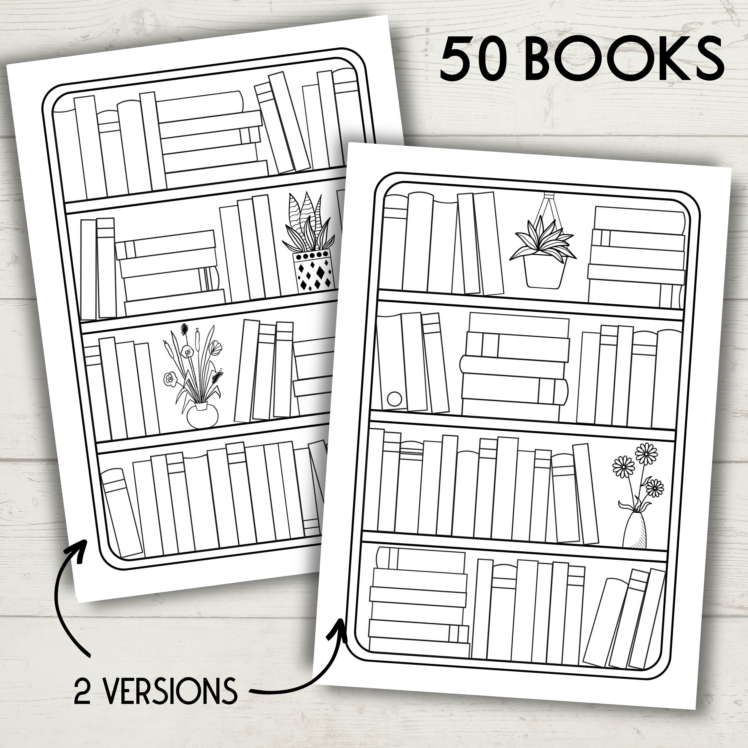 Bookshelf Reading Log Printable: 50 & 100 Book Challenge (digital ...