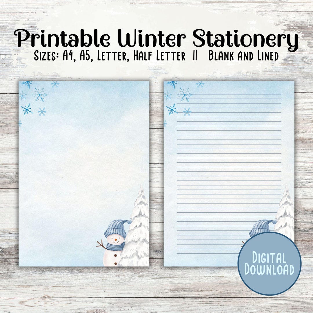 Printable Winter Stationery, Watercolor Winter Stationery, Winter ...