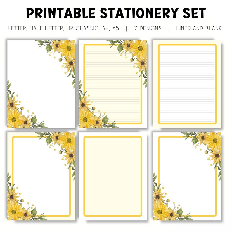 Printable Floral Stationery Yellow Flowers Writing Paper - Etsy