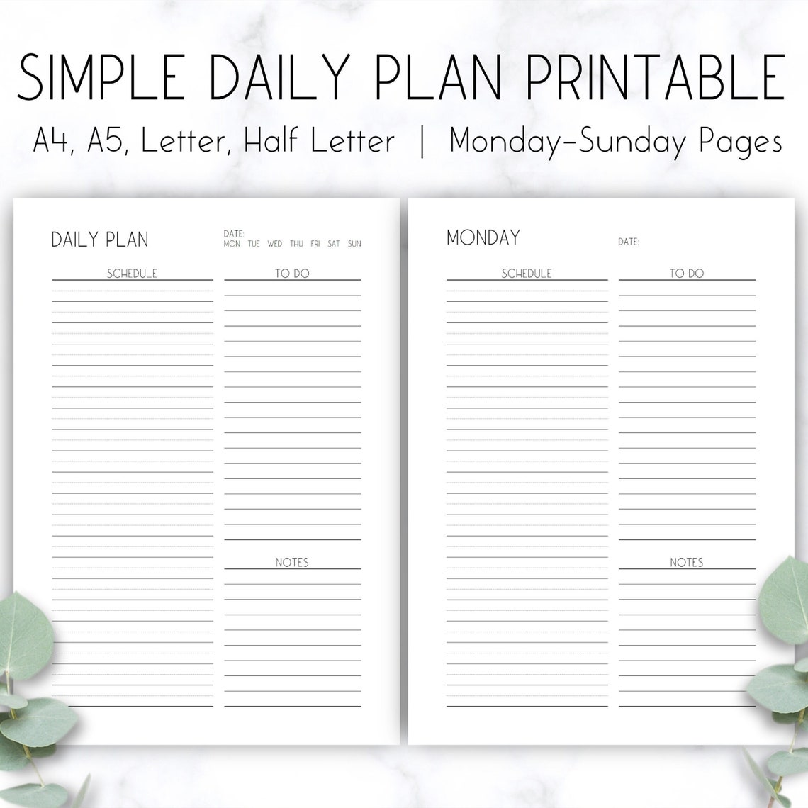 Minimalist Daily Plan Printable Simple Daily Planner - Etsy