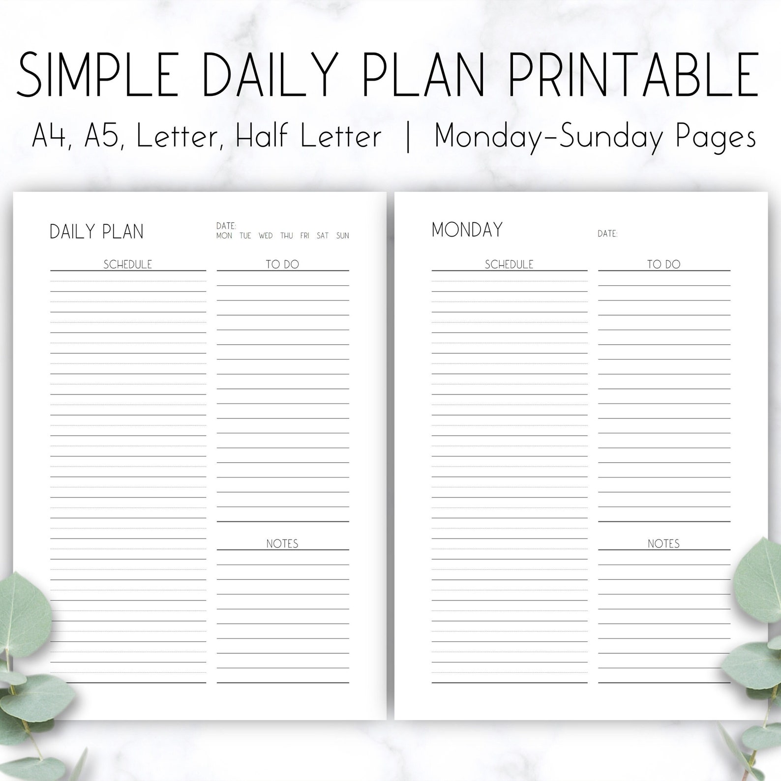 Minimalist Daily Plan Printable Simple Daily Planner - Etsy