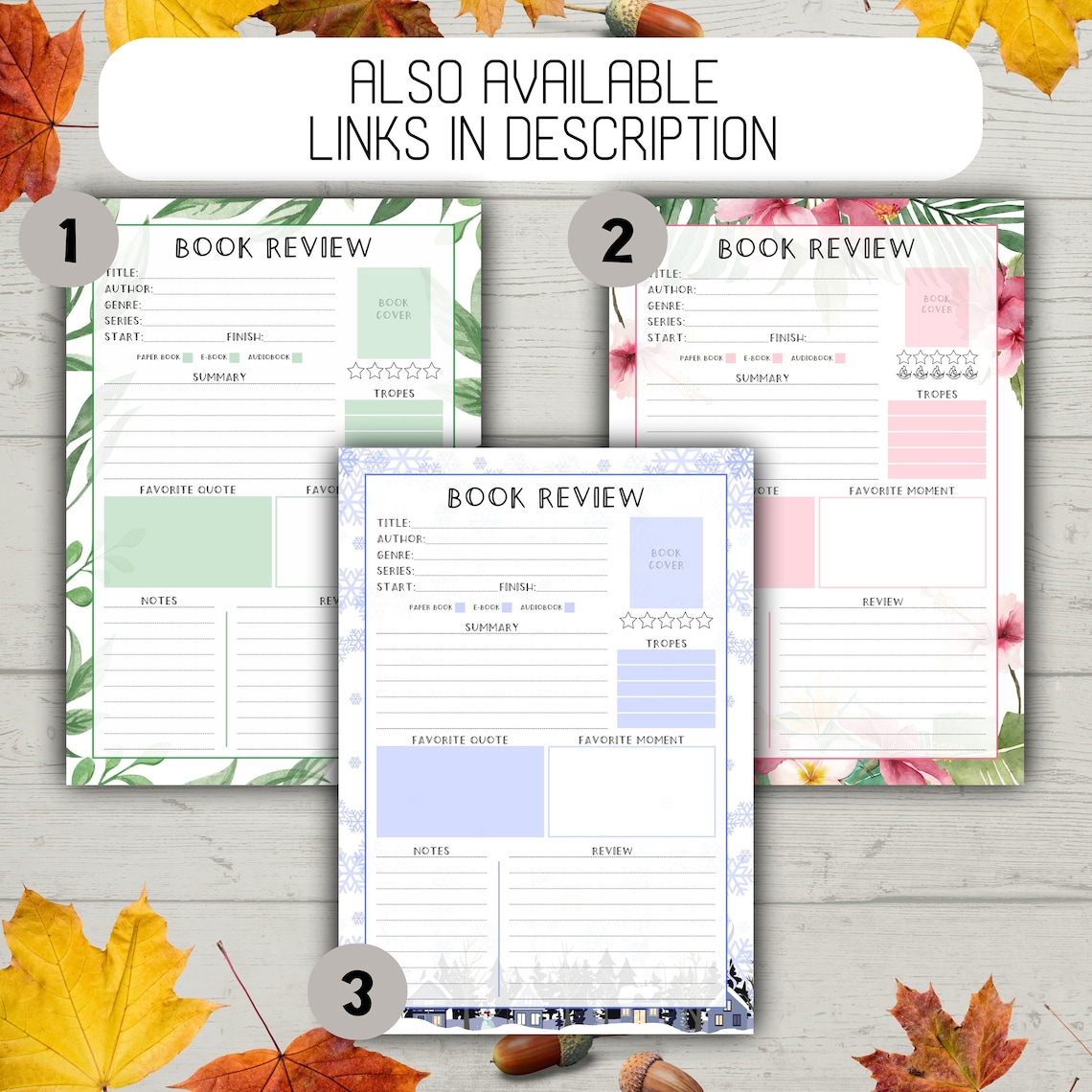 Printable Book Review Template Fall Reading Tracker - Etsy