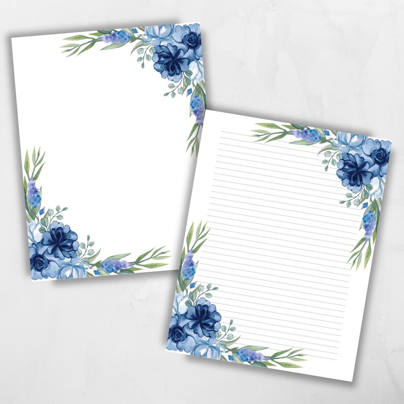 Floral Stationery Printable Blue Flowers Writing Paper - Etsy