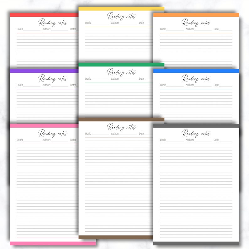 Printable Reading Notes Template Colorful Notes Pages Lined - Etsy