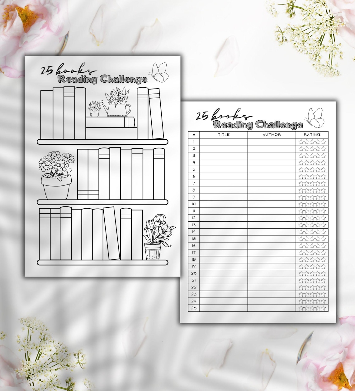 Bookshelf Reading Challenge Printable: Book Tracker With Rating (PDF ...